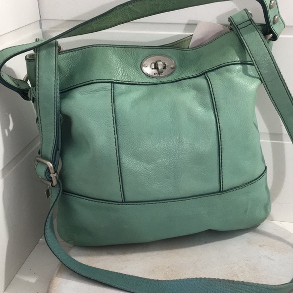 Fossil | Bags | Vintage Fossils Large Sea Foam Green Leather Shoulder ...